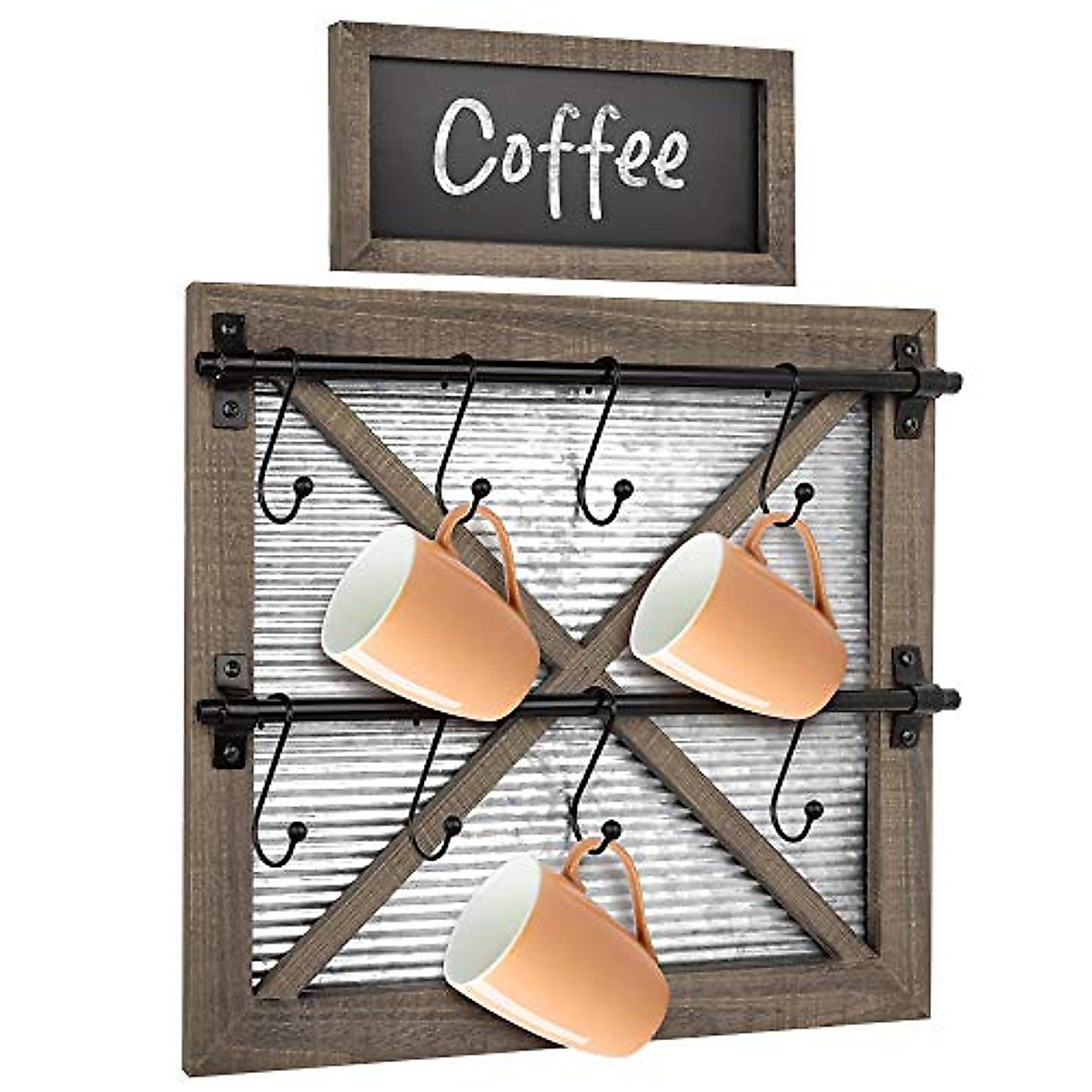 Autumn Alley Rustic Farmhouse Mug Rack Wall Mounted with Blackboard for Coffee Sign Decor - Galvanized Farmhouse Kitchen Decor