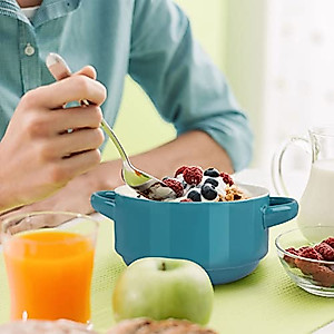 GOOD ALWAYS 22 Oz Bowls, Set of 4 Soup Bowls with Handles and Soup Soops, Ceramic Serving Bowls for Salad, Cereal, French Onion Soup, Dishwasher, Microwave, Oven, Stackable Bowls for Kitchen