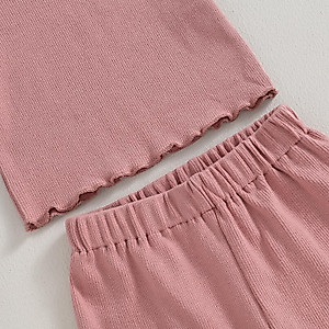 Kupretty 2Pcs Toddlers Baby Girls Summer Clothes Set Ruffle Ribbed Short Sleeves T-Shirt Tops Shorts Comfy Outfits (Pink, 18-24 Months)