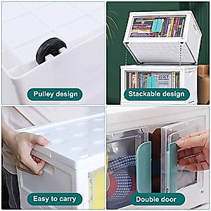 Bemodst Plastic Storage Bins With Lids, Storage Containers For Organizing,Stackable Storage Container For Clothing Books Toys,Foldable Plastic Double Door Storage Box
