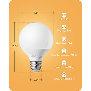 EDISHINE G25 LED Globe Light Bulbs, CRI90+ Makeup Bulbs, 5W Equivalent 25W, LED Vanity Light Bulbs for Bathroom, Makeup Mirror Light Bulbs, 2700K Warm White 450LM, E26 Base 8 Pack Non-dimmable