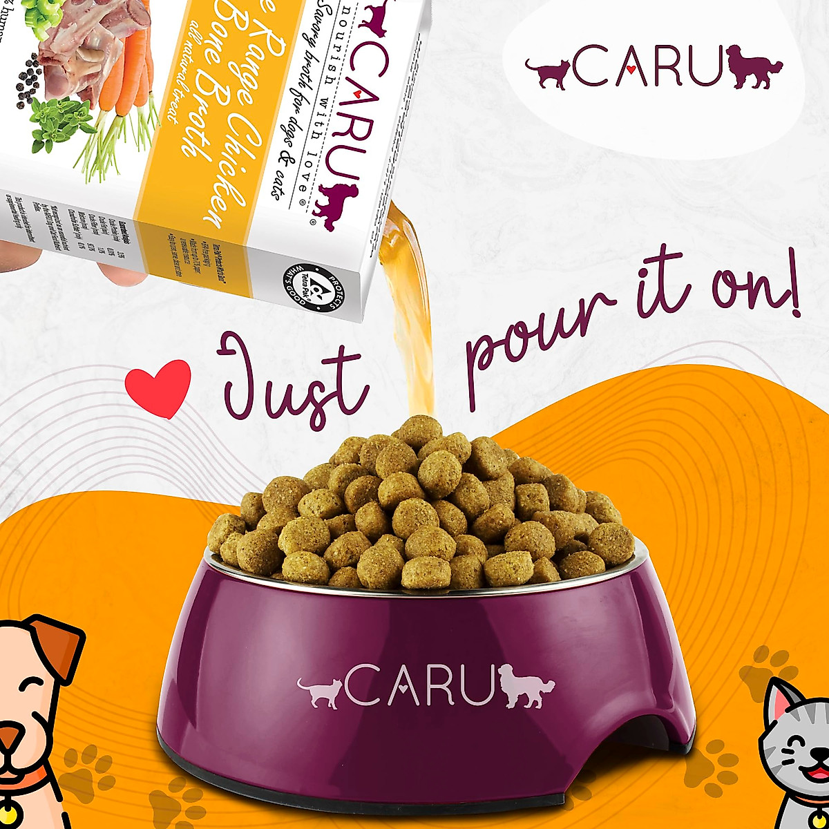 Caru Classics Free Range Chicken Bone Broth for Dogs & Cats - 1.1 Lbs Each - 6 Pack