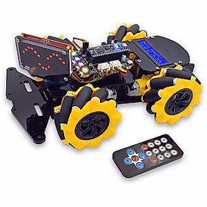 Adeept 4WD Robot Kit Omni-directional Mecanum Wheels Car for ESP32-S3 Banana Pi PicoW-S3 DIY STEM Remote Educational Robotic with LCD1602 Display, Python Code PDF Tutorials for Adult Kids Gift