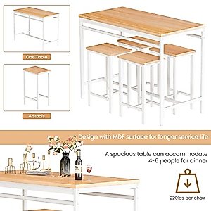 Recaceik Dining Table Set for 4 Kitchen Table and Chairs Set of 4, 5 Pieces Bar Table Set with 4 Stools Counter Height Dining Room Table with Metal Legs for Dinette Breakfast Nook, 47'' Walnut
