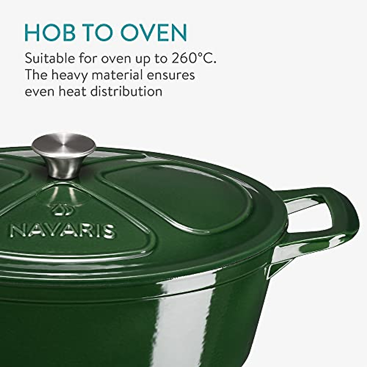 Navaris Enameled Dutch Oven - 8.1 QT Cast Iron Pot with Lid - Oval Non-Stick Large Covered Enamel Cookware - Safe for Induction Stove Top - Dark Green