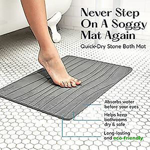 SUTERA - Stone Bath Mat, Diatomaceous Earth Shower Mat, Non-Slip Super Absorbent Quick Drying Bathroom Floor Mat, Natural, Easy to Clean (23.5 x 15 Gray)