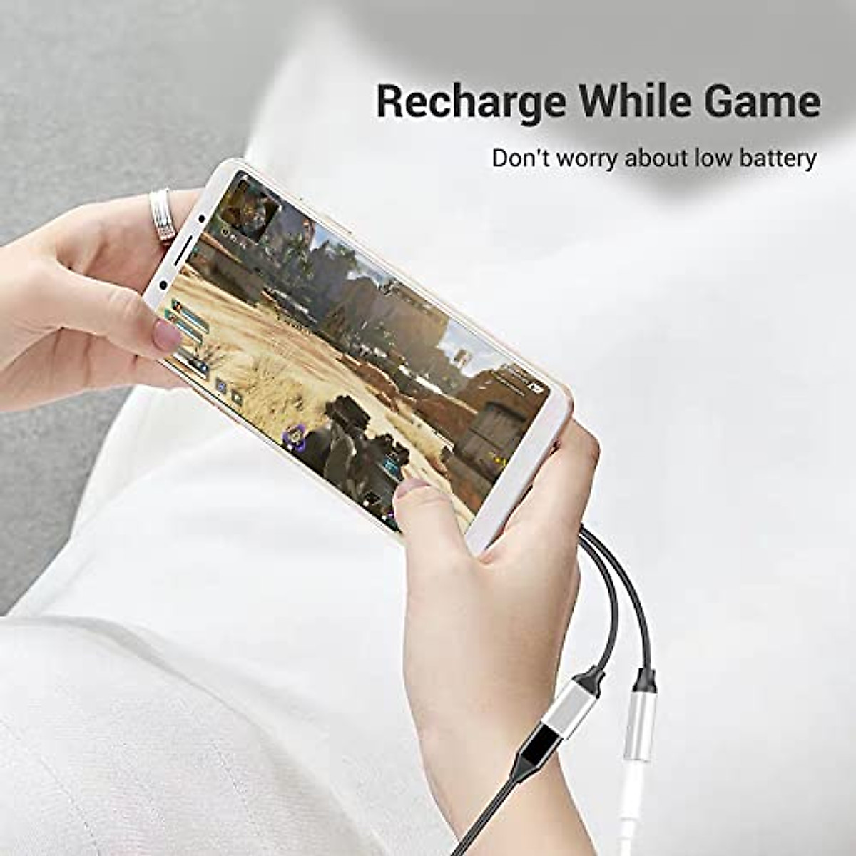 USB C to 3.5mm Headphone and Charger Adapter, 2 in 1 USB C Splitter to Audio Jack & Fast Charging Dongle Cable, Compatible with Samsung Galaxy S20 S21+, Note 20 10, Google Pixel 2 3 4 XL…