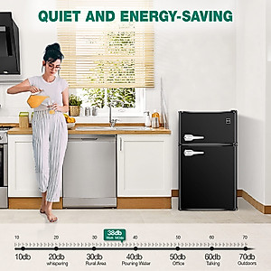 Kndko Compact Refrigerator 3.2 CU.FT. Fridge with Freezer - Dual Door Fridge - Adjustable Temperature, Energy Saving - Retro Refrigerator (Black)