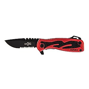 Sunex KNSPARKP Spark Fitter Electrician's Knife with Drop Point Blade and #1 Phillips Driver, Dual Serrated Edges, Lightweight Aluminum Handle & Multi-Purpose Clip