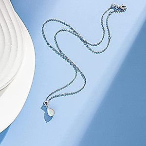 FANCIME Opal Necklace 14K Solid White Gold Teardrop Pendant Necklace October Birthstone Birthday Gifts for Mom Women