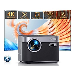 [Auto Focus/Keystone] TOPTRO X7 Android TV Projector with WiFi and Bluetooth, Smart Projector 4K Supported, 600 ANSI, Dust-proof, 50% Zoom, Outdoor Projector with Netflix/YouTube Built-in, 8000+ Apps