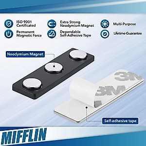 Mifflin-USA Name Tag Magnets (100 Magnets, 1.75 x 0.5 inches), Name Tag Magnet Backs w/ 3 Extra-Strong Neodymium Magnets for ID Badge Holders