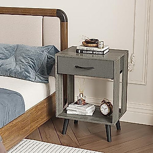GYIIYUO Nightstand Set of 2 with Fabric Drawers and Open Shelves - Gray Bedroom Side Tables