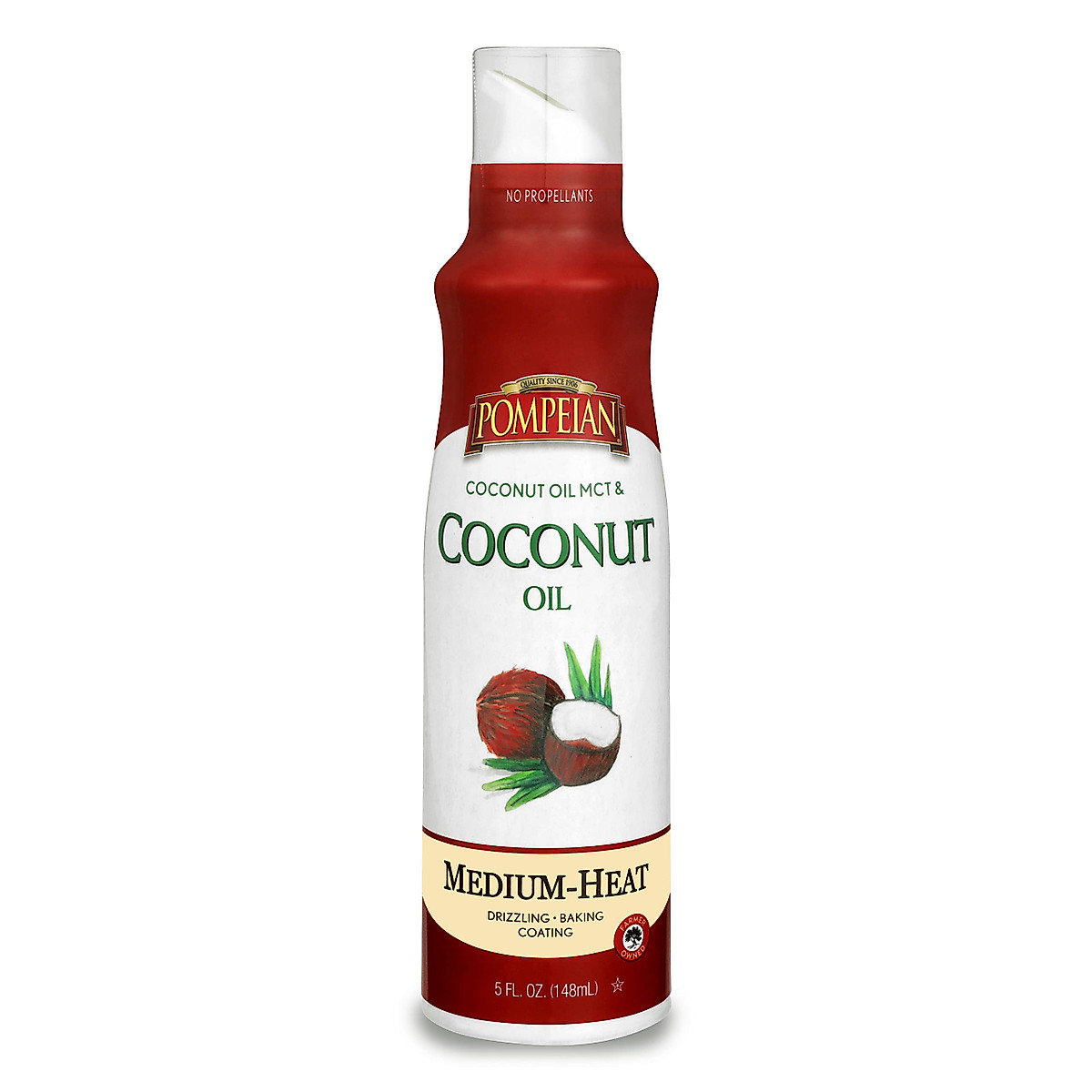 Pompeian Coconut Oil Non-Stick Cooking Spray, Subtle Coconut Flavor, Perfect for Seafood and Baking Coating, Naturally Gluten Free, Non-Allergenic, Non-GMO, No Propellants, 5 FL. OZ., Single Bottle