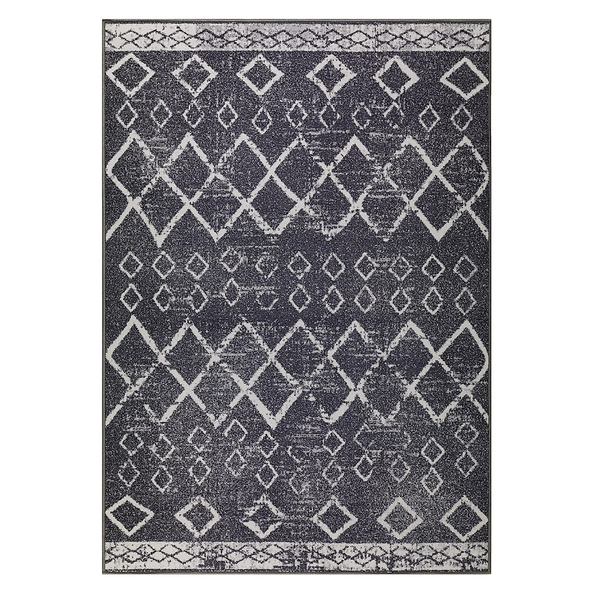 Antep Rugs Alfombras Non-Skid (Non-Slip) 8x10 Rubber Back Bohemian Distressed Moroccan Boho Low Pile Profile Indoor Area Rug (Charcoal Gray, 7'10" x 10')