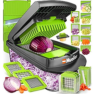 Mueller Pro-Series 10-in-1, 8 Blade Vegetable Slicer, Onion Mincer Chopper, Vegetable Chopper, Cutter, Dicer, Egg Slicer with Container