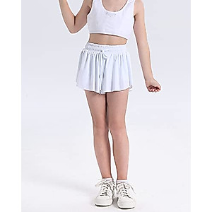 KEREDA 3 Pack Flowy Shorts Girls Butterfly Shorts, Preppy Youth/Kids/Girls Athletic Shorts with Spandex Liner 2-in-1 for Running, Sports, Fitness,Tennis 9-10Y (Black-White-Hot Pink)