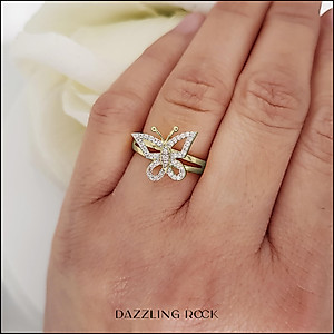 Dazzlingrock Collection 0.20 Carat (ctw) 14K Round Diamond Cocktail Right Hand Butterfly Ring 1/5 CT, Yellow Gold, Size 9