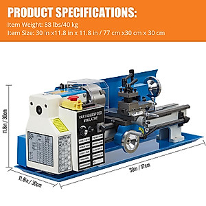 Upgraded Metal Lathe 7x14inch, Precision Bench Top Mini Metal Lathe 550W Precision Metal Lathe Variable Speed 0-2500 RPM Metal Gear with A Movable Lamp