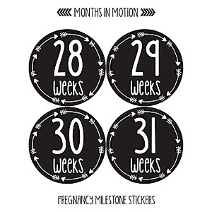 Months In Motion Pregnancy Weekly Belly Growth Stickers - Week to Week Pregnant Expecting Photo Prop - Maternity Keepsake - Baby Bump - Large Set of 36 Weekly Photo Sticker