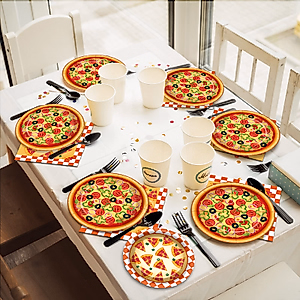 Pizza Party Supplies Tableware Set for 24 Guests Pizza Birthday Party Paper Plates Napkins Decorations for Kids Boys Girls Baby Shower