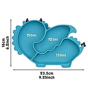 Qshare Toddler Plate, Portable Baby Plates for Toddlers and Kids, BPA-Free Strong Suction Plates for Toddlers, Dishwasher & Microwave Safe Silicone Placemat 9x6x1.5 inch Flydino-Lake Blue