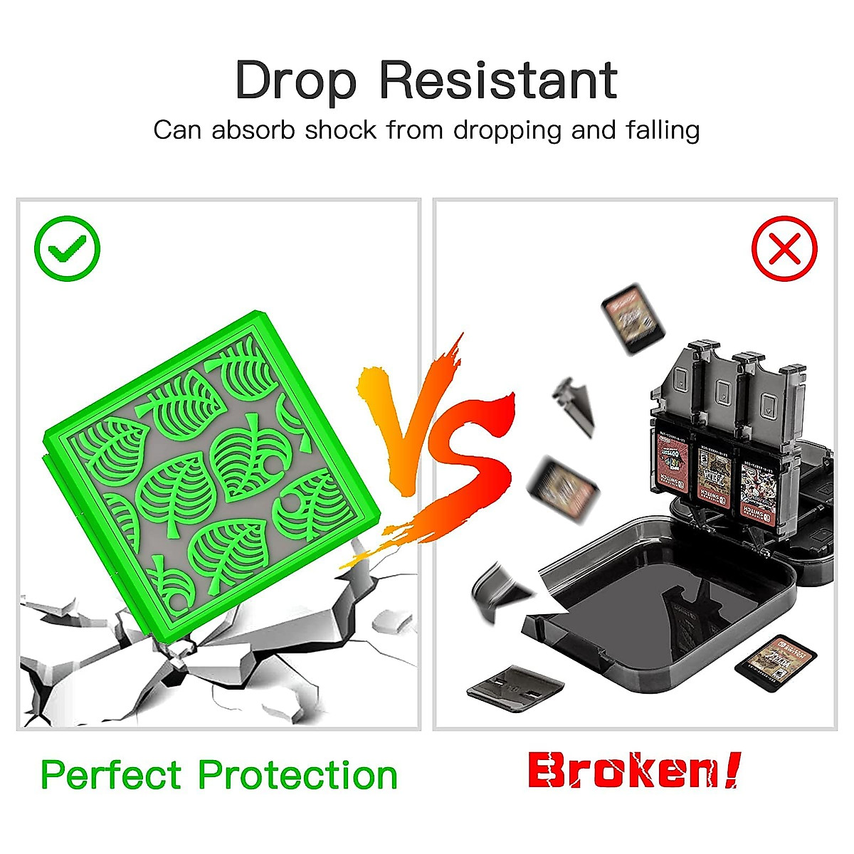 UFOPETIE Card Case for Nintendo Switch Game Card,Compatible with Nintendo Switch Case Animal Crossing Theme,Game Case for Animal Crossing Cards,for Switch Accessories-Leaf Grey-Thumb Grip 2PCS