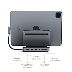 Satechi USB C Hub - iPad Pro USB C Hub - Aluminum Stand & Hub – 6-in-1 iPad Dock Foldable Stand – iPad Docking Station- iPad Hub for M2, M1 iPad Pro/iPad Air, iPad Mini 6 Gen