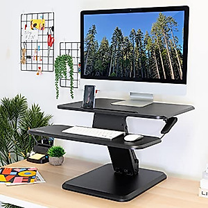 Mount-It! Height Adjustable Standing Desk Converter, 25” Wide Desktop - Sit-Stand Converting Desks with Gas Spring for Home, Office - Stand-Up Computer Workstation Desktops