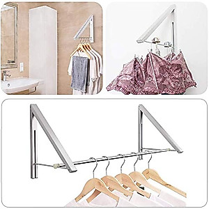 EOPRO Drying Racks for Laundry Foldable, Coat Rack Wall Mounted, Folding Clothes Hanger Hanging on Bathroom, Bedroom Balcony, Drying Rack Clothing with 2 Pack and 1 Rod…