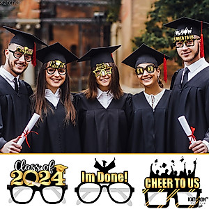 KatchOn, Black and Gold Graduation Glasses 2024 - Pack of 20 | Graduation Photo Booth Props for Gold Graduation Decorations Class of 2024 | Graduation Party Favors, Graduation Glasses Class of 2024
