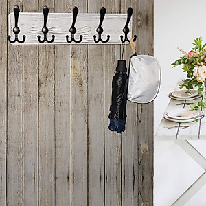 Dseap Coat Rack Wall Mounted - 5 Tri Hooks, Heavy Duty, Wooden Wall Coat Hanger Coat Hook for Clothes Hat Jacket Clothing, Natural & Black, 2 Packs