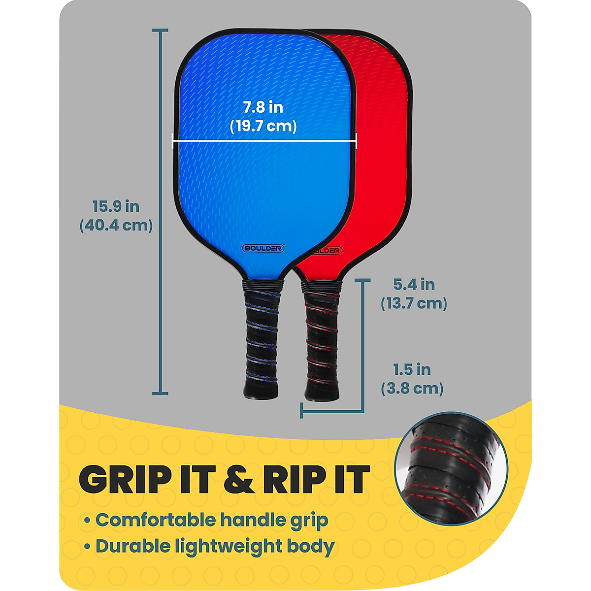 Boulder Pickleball Paddles - Carbon Fiber Paddle Set of 2 Racquets and 4 Balls - Complete Pickleball Set for Beginners and Experts