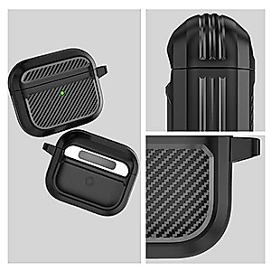 Aiiko Airpod 3rd Generation Case, Airpods Gen 3 Case for Men with Keychain Carbon Fiber Military Armor Series Protective Air Pods Case Cover for Apple Airpods Third Generation Charging Case- Black