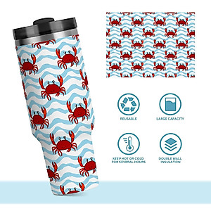SDMKA 30oz Stainless Steel Tumbler with Straw and Handle, Vacuum Insulated Double-Walled Travel Mug, BPA-Free Leakproof Cup for Hot/Cold Beverages, Red Orange Crabs