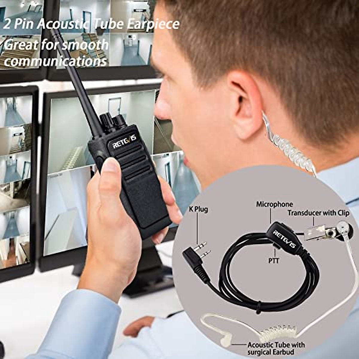 Retevis RT17 Walkie Talkies Long Range, Durable Two Way Radio Rechargeable with USB Charger Base, Portable 2 Way Radios with Earpieces Mic, for Adults School Security Warehouse Construction(6 Pack)