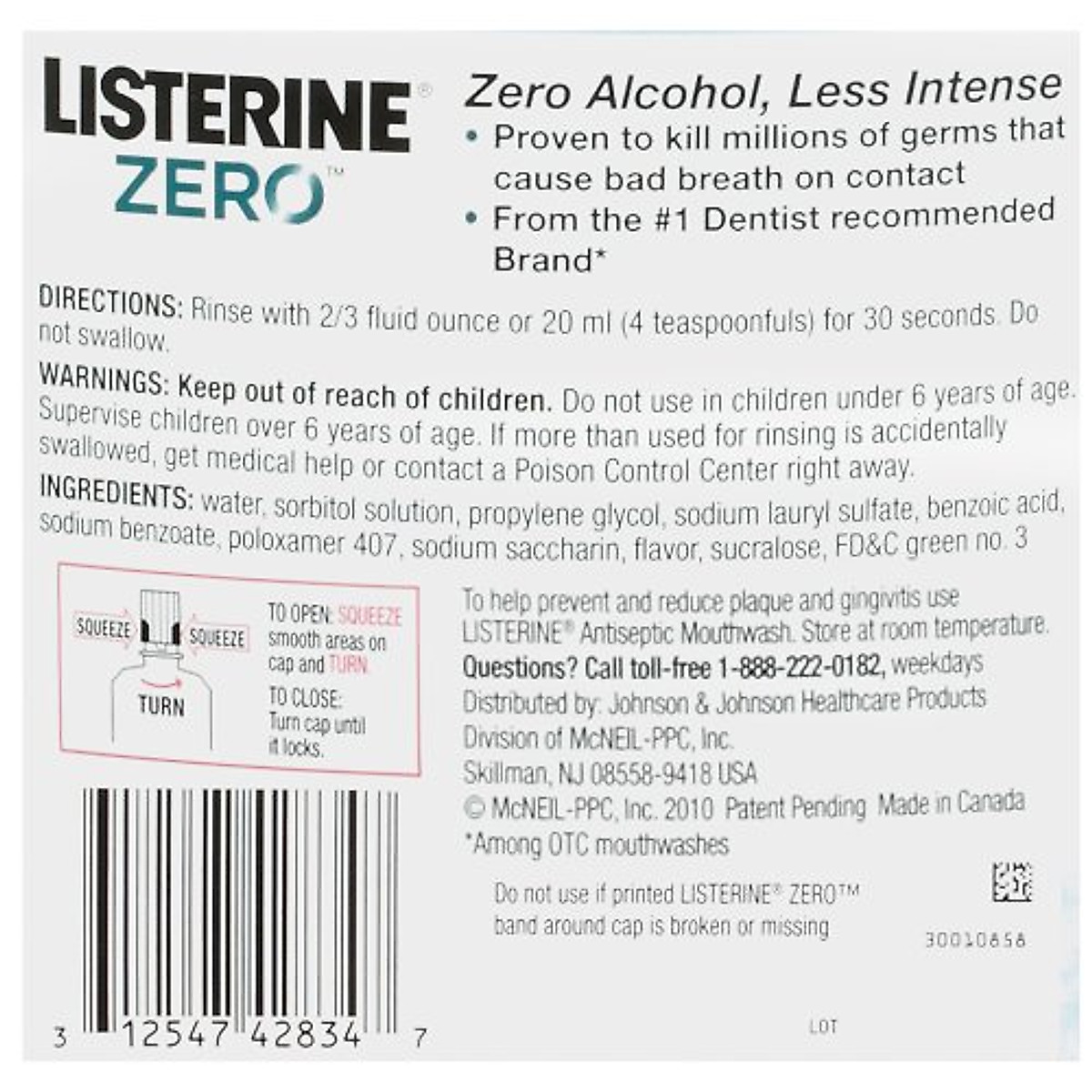 Listerine Zero Mouthwash, Clean Mint, 50.7-Ounce (1.5 L)