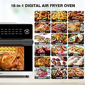 Condake 32QT Large Air Fryer Oven Toaster Oven Combo with Rotisserie 18-in-1 Convection Oven Countertop LED Touch and Knob Design Digital Oven for Bake Broil Pizza Roast Toast Dehydrate,1800W,Stainless Steel,ETL certified
