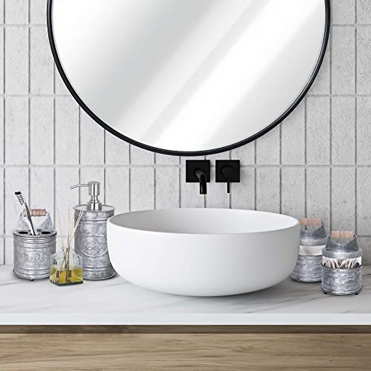 Autumn Alley Rustic Bathroom Accessories Set 4 - Galvanized Farmhouse Soap Dispenser, Rustic Toothbrush Holder, 2 Apothecary Jars Qtip Holder - Rustic Bathroom Decor – Farmhouse Bathroom Accessories