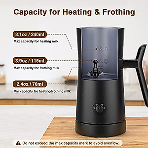 DINERO Milk Frother, 4 in 1 Electric Milk Steamer, Automatic Hot/Cold Milk Foam Maker, 8.1oz/240ml Frother for Coffee, Cappuccinos, Latte, Macchiato, Matcha, Hot Chocolate, Automatic off