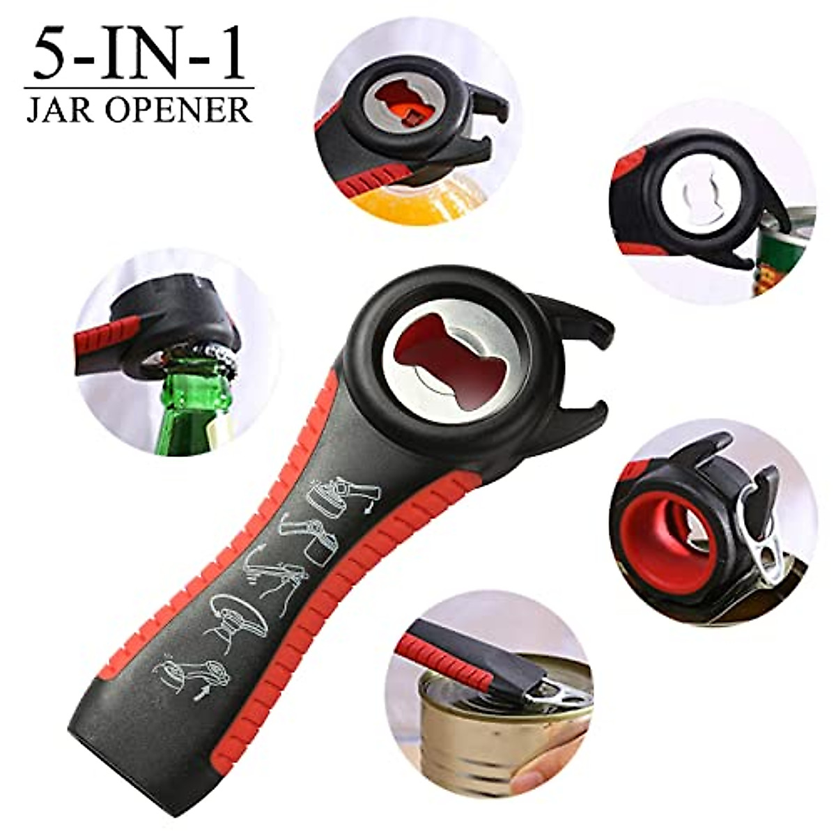 YAOGNAHS Jar Opener Multi Function Bottle Opener Kit Can Opener with Non Slip Gripper Pad