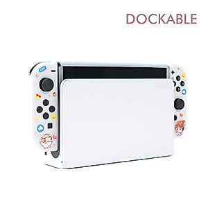 BelugaDesign Girl Gamer Case | Dockable Soft Anime Streaming Pastel Cute Snap on Cover Shell | Compatible with Nintendo Switch OLED Console Joycons (Switch OLED, Clear Blue)