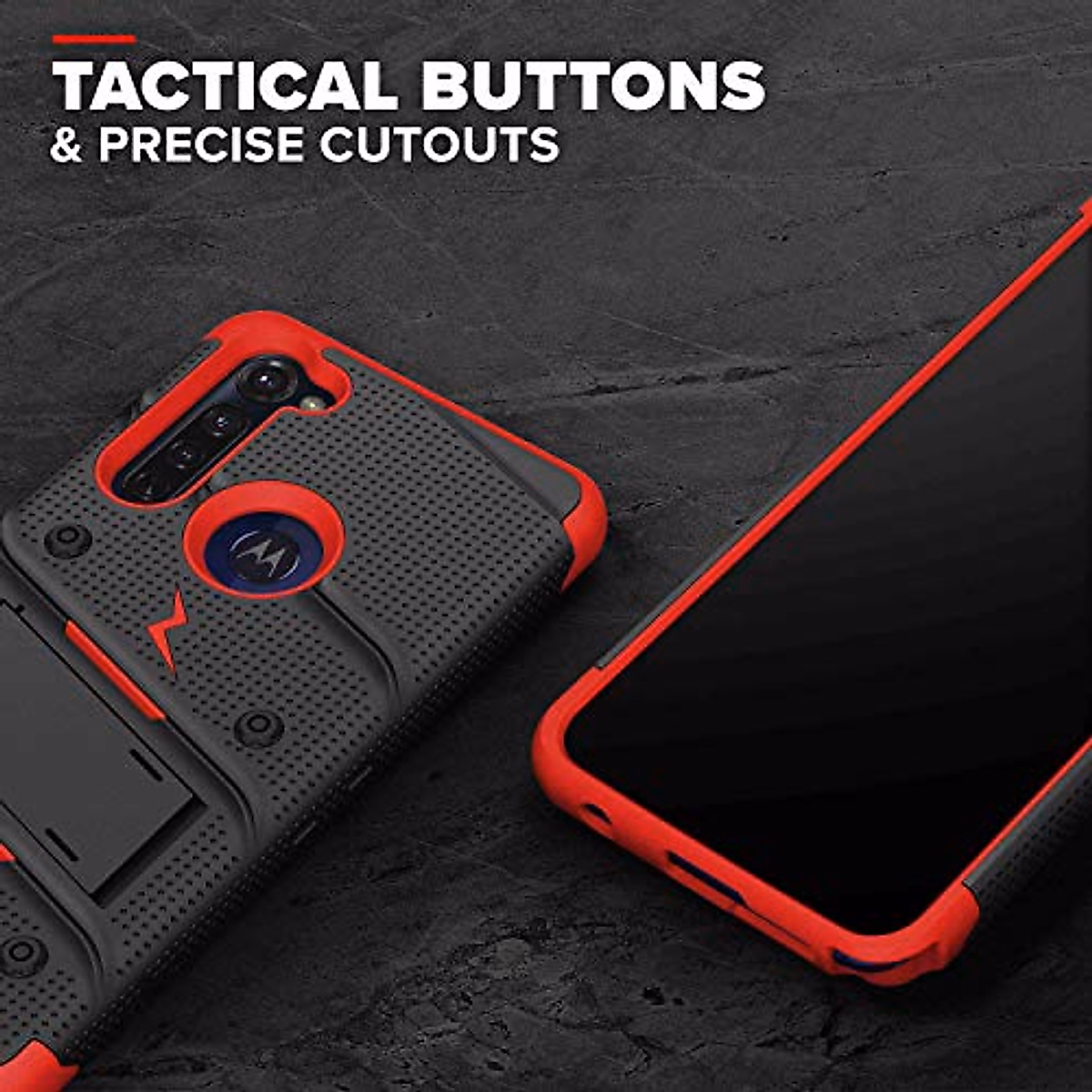 ZIZO Bolt Series for Moto G Stylus (2020) Case with Screen Protector Kickstand Holster Lanyard - Black & Red