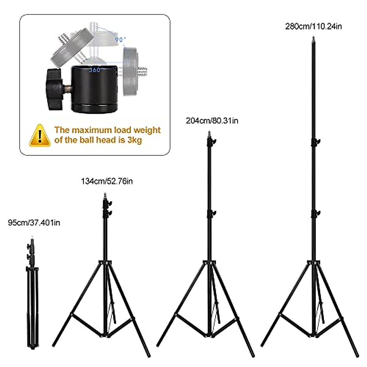Heavy Duty Light Stand 9.5 Feet/2.8 Meters Adjustable Spring Cushioned Metal Photography Tripod Stand for Photo Studio Speedlight, Ring Light, Photographic Equipments Thickening Flash Stand