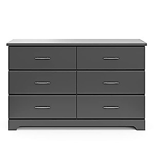 Storkcraft Brookside 6 Drawer Double Dresser (Gray) – GREENGUARD Gold Certified, Dresser For Nursery, 6 Drawer Dresser, Kids Dresser, Nursery Dresser Drawer Organizer, Chest of Drawers