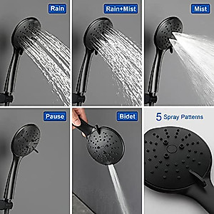 SHAMANDA Shower System, Shower Faucets Sets Complete with High Pressure 10" Rain Shower Head and 5-Setting Handheld Shower Head(Round-In Valve and Trim Included) Wall Mounted, Matte Black, L02-7