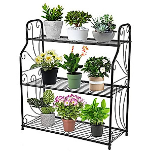 Citfis Plant Stand Rack 3 Tier Indoor Outdoor Metal Plant Stand Multiple Functional Plant Shelf Rust Prevention, Used for Living Room Courtyard Garden and Balcony Black