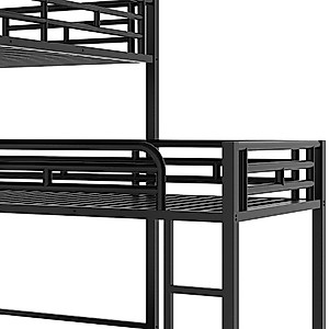 VOGU Metal Twin Over Bunk Bed, L-Shaped Triple Bunk Bed Attached Twin Loft Bed, Triple Bunk Bed Frame with LadderFull-Length Guardrails, Maximum Load 400 lbs for Kids Teens Adults, Black(Triple Bed)