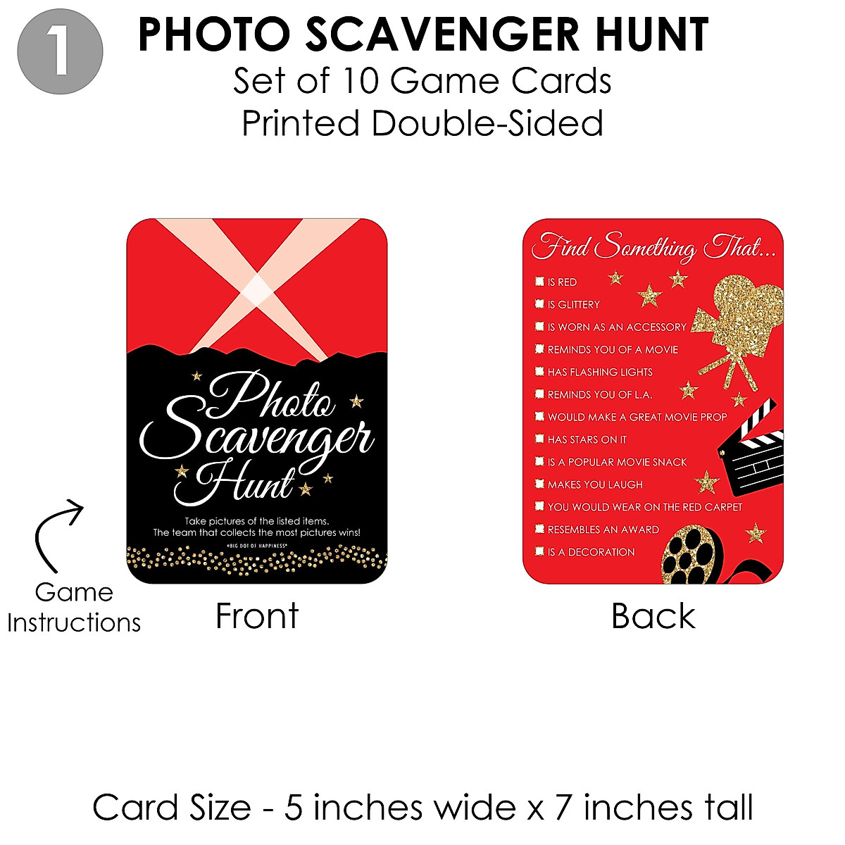 Big Dot of Happiness Red Carpet Hollywood - 4 Movie Night Party Games - 10 Cards Each - Gamerific Bundle