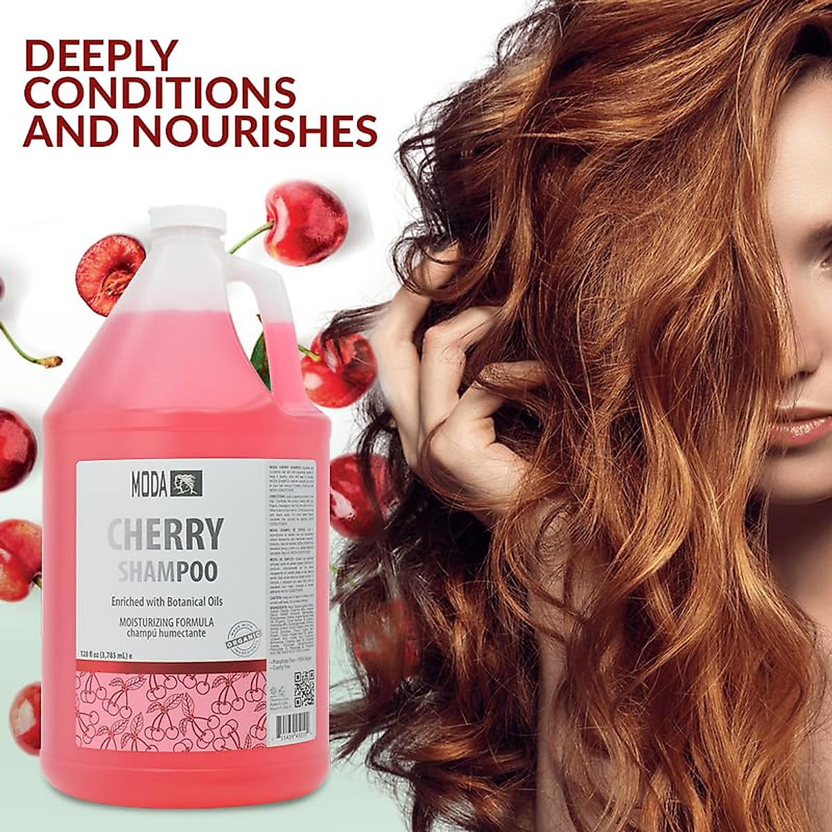 MODA - Moisturizing Shampoo for All Hair Types, Cherry, 128 Oz, Professional - Deeply Cleanses and Conditions, Strengthens, Restores and Shine your Hair